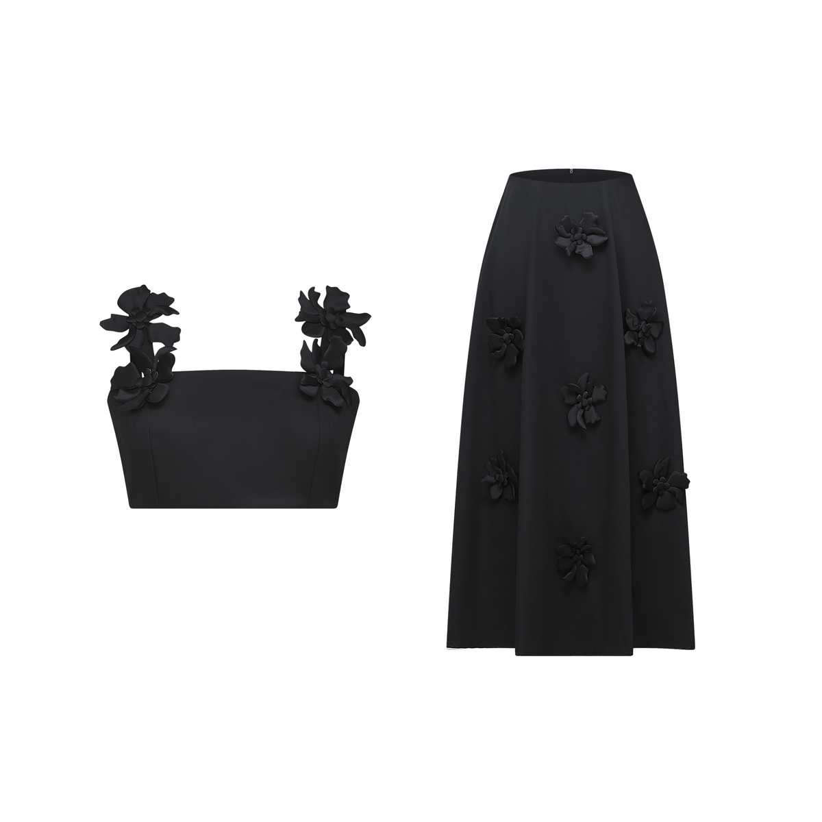 Olessia Top & Skirt Set With Black Floral Pattern – Relvoux Womenswear