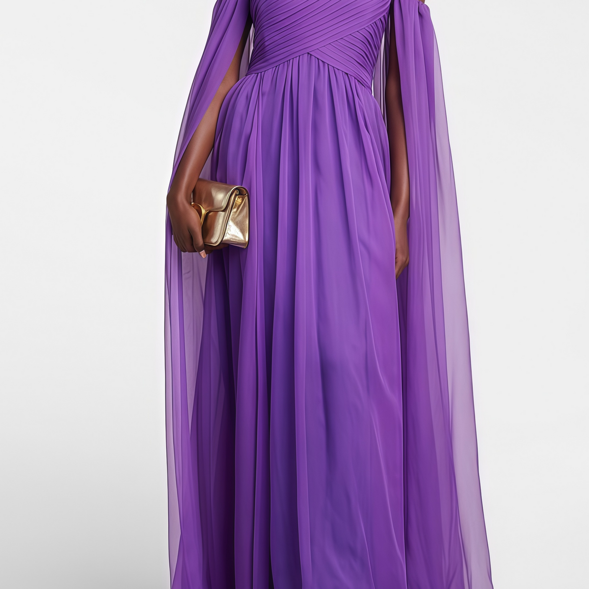 Athena Purple Pleated Bodice Cape Maxi Dress – Relvoux Womenswear